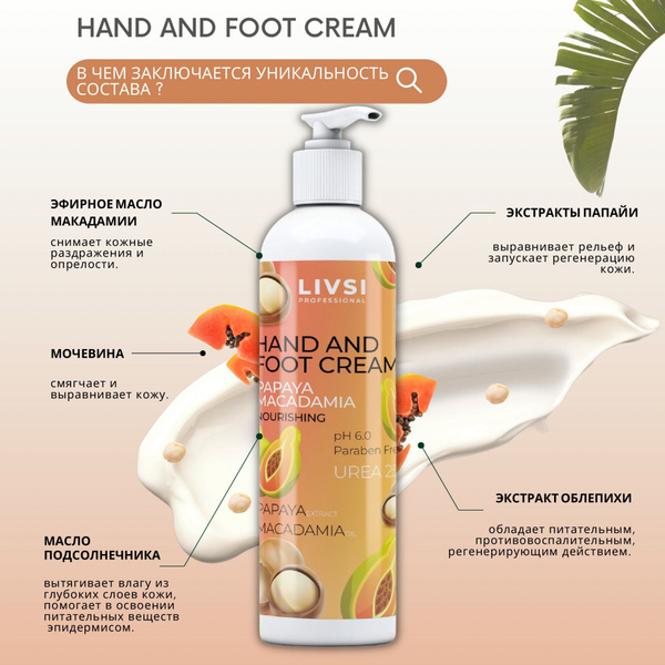 Livsi, Крем для кожи рук и ног UREA25% (папайя и макадамия), 200 мл ...