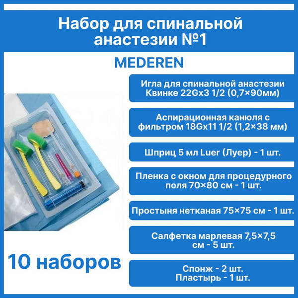Игла спинальная Quincke (Квинке) 22G 3 12 " (0,7 х 90 мм), в наборе для ...