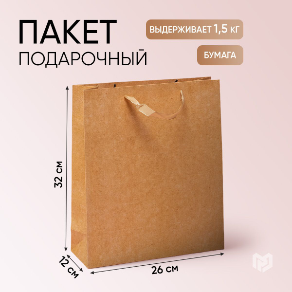 Пакет подарочный "Крафтовый", M 26 х 32 х 12 см - купить по выгодной ...