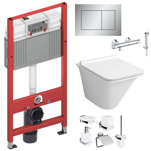 Комплект унитаза c инсталляцией TECE, направление выпуска: Горизонтальное (в стену), set ...