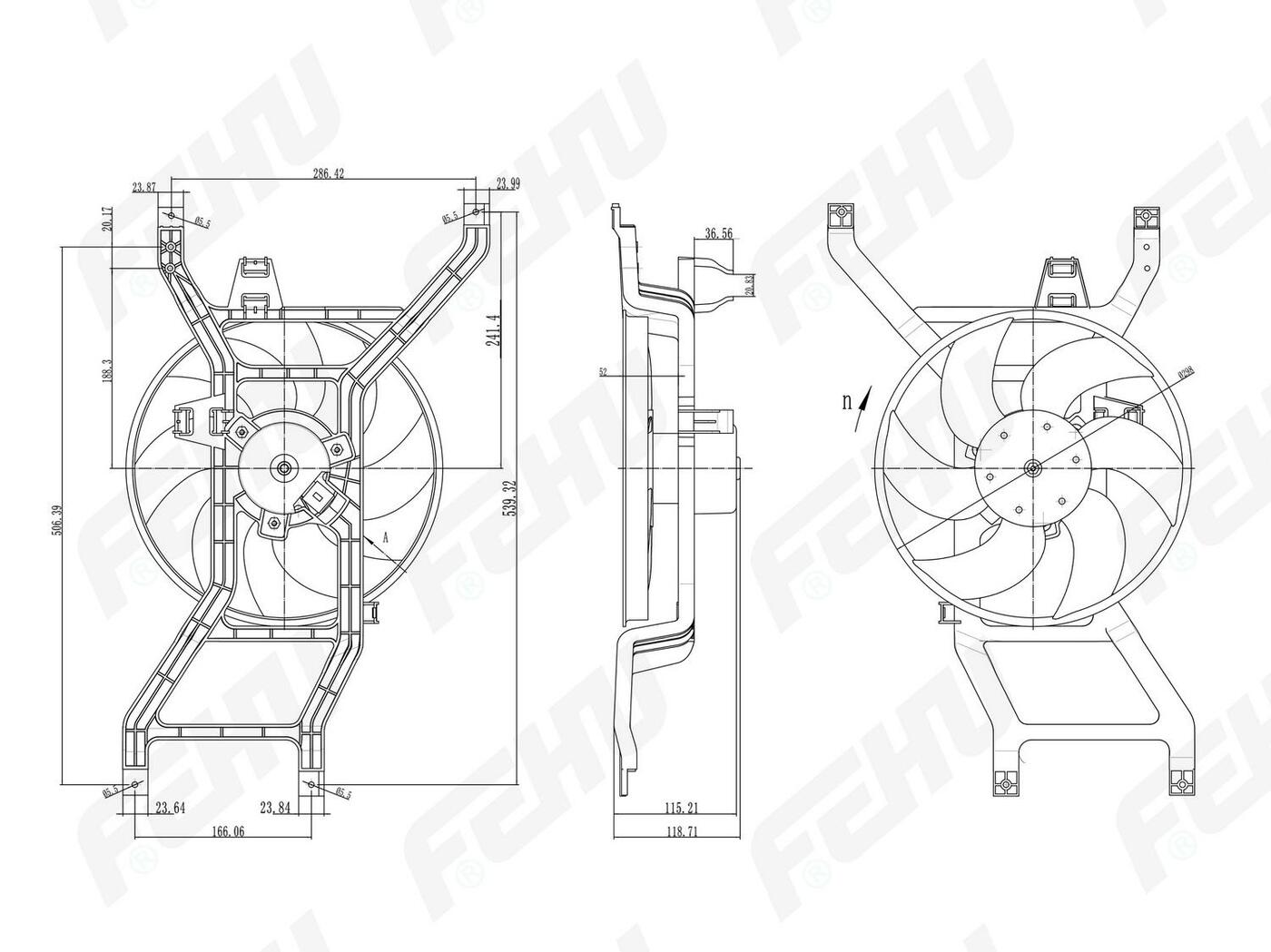 Характеристики Электровентилятор охлаждения FEHU (ФЕХУ) с Кожухом Lada Largus (12-)/Renault ...