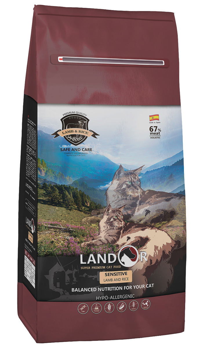 Сухой корм LANDOR CAT ADULT SENSITIVE LAMB & RICE для взрослых кошек с ...