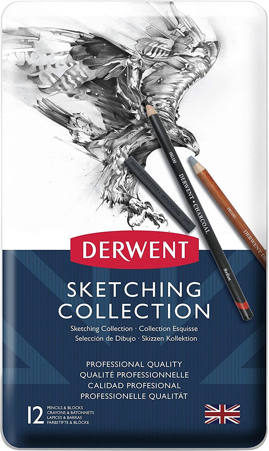 Набор карандашей для графики 12 штук в металлической коробке Derwent Sketching Collection ...