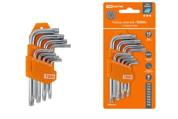Набор шестигранных имбусовых ключей звездочка TORX с отверстием 9 шт ...