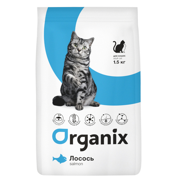 Organix сухой корм для кошек с чувствительной кожей, со свежим лососем ...