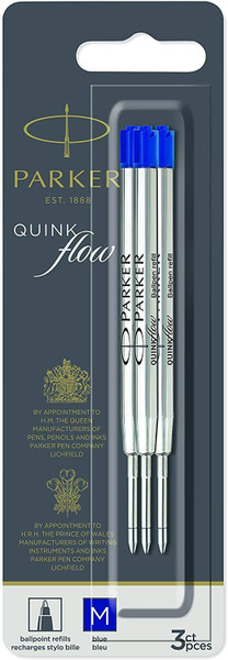 Parker Стержень для шариковой ручки Quink Flow (3шт), M, синий (в ...