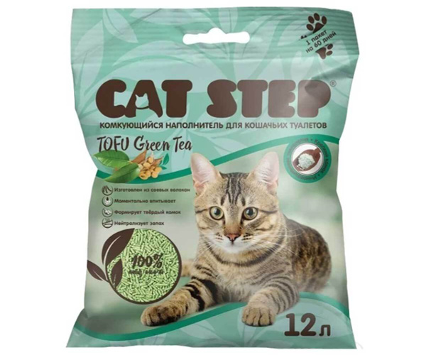 Cat Step Наполнитель Растительный, Соевый Комкующийся Зеленый чай ...
