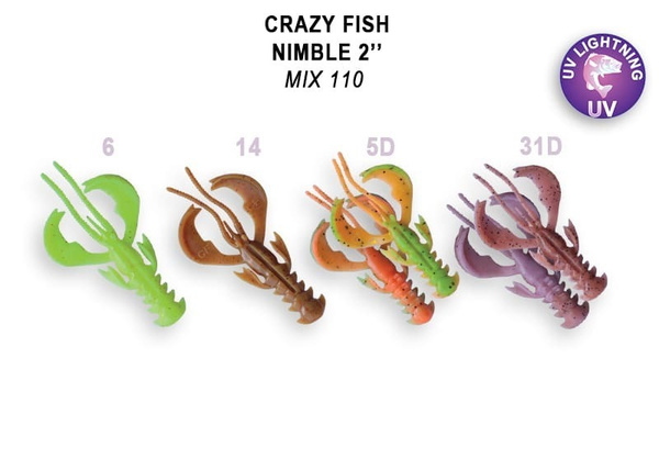 Силиконовые приманки Crazy Fish Nimble 2" 50-50-M110-6-F плавающие, 8шт ...