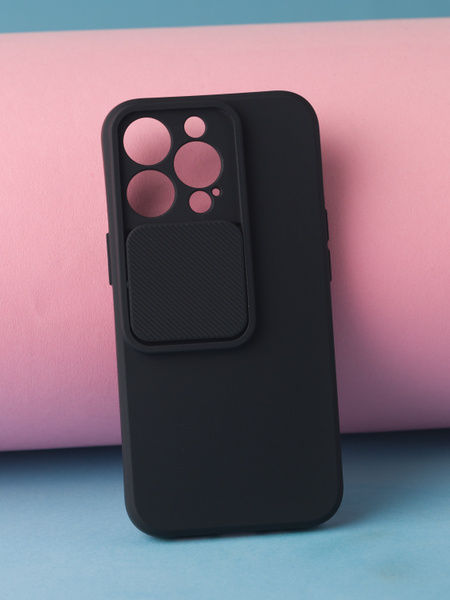 Чехол Soft Touch софт тач силикон со шторкой для камеры на Apple Iphone 13 Pro черный не