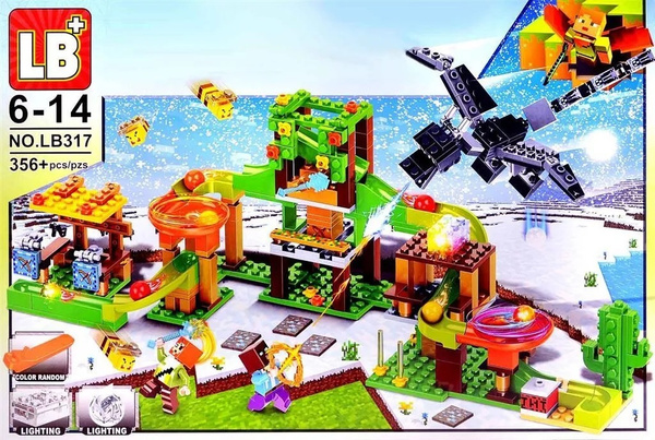 Конструктор My world Майнкрафт LB 317 Нападение черного дракона на деревню 356 деталей с LED ...