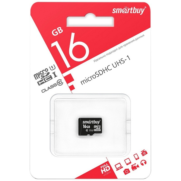 Карта памяти SmartBuy MicroSDHC, 16 гб, Class 10, скорость чтения 10 мб/сек (SB16GBSDCL10-00 ...