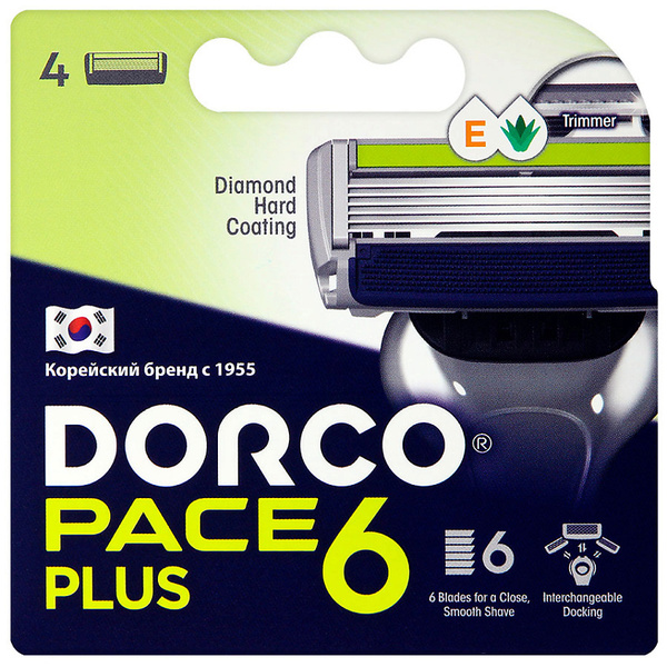 DORCO Сменные кассеты для бритья PACE6 Plus, 6-лезвийные с триммером 1 ...