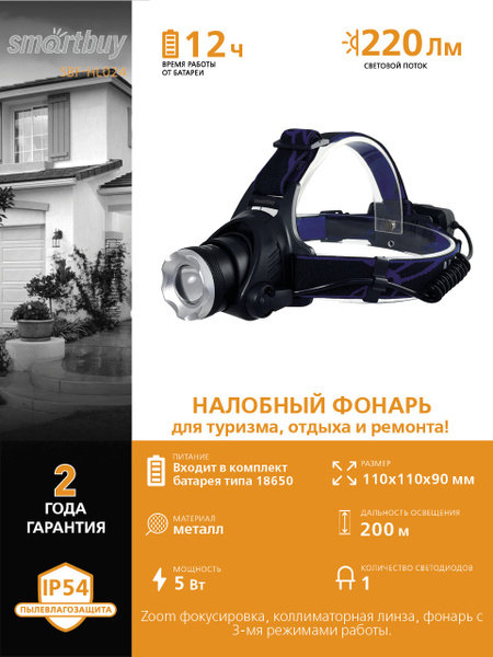 Фонарь SmartBuy аккумуляторный налобный 5 Вт LED (SBF-HL024) - купить с ...