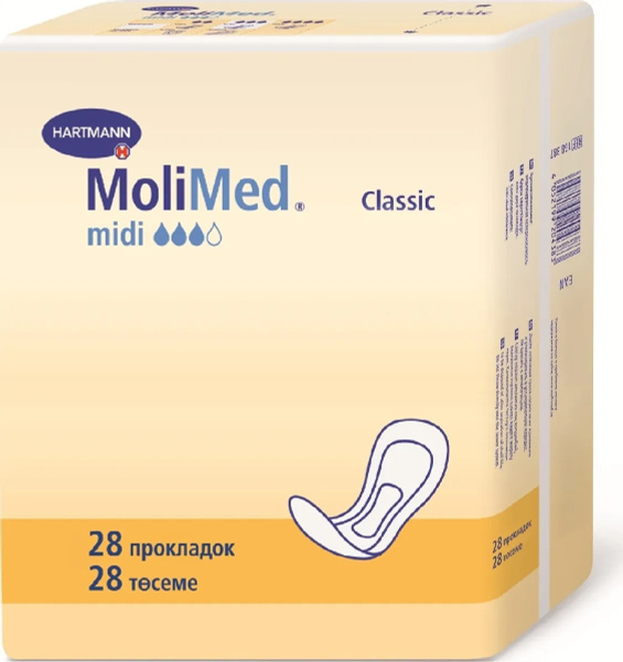 Прокладки урологические MoliMed Classic Midi 3 капли, 360 мл, 28 штук ...