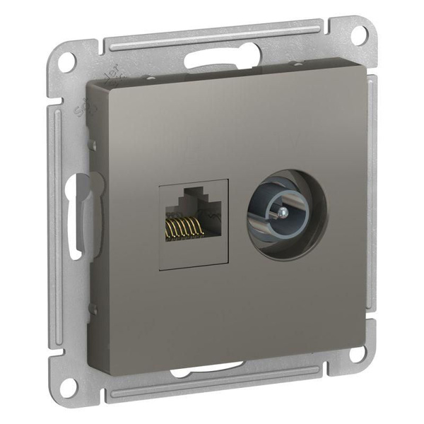 Розетка компьютерная телевизионная 2 м Atlasdesign Rj45 кат 5e Tv механизм сталь Se