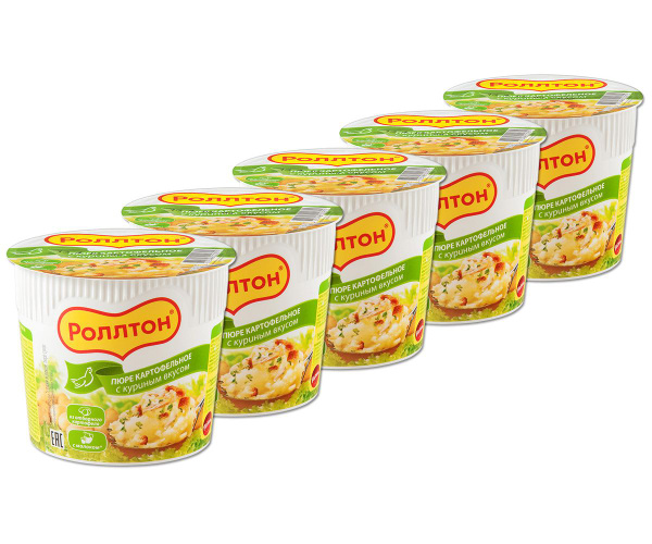 Пюре быстрого приготовления Роллтон с куриным вкусом, в стакане 40 г, 5 ...