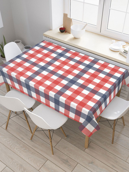 Прямоугольная водоотталкивающая скатерть на стол JoyArty с рисунком "Клетка для скатерти" 120 на ...