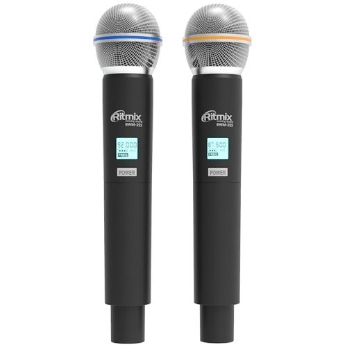 Вокальная радиосистема Ritmix RWM-222, два беспроводных динамических микрофона, приём 50 метров ...