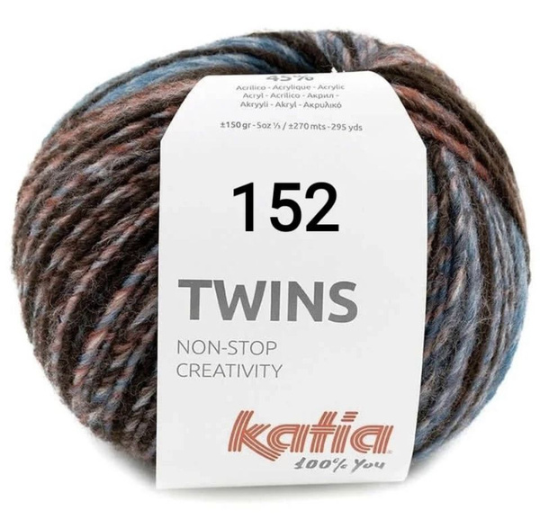 Пряжа для вязания Twins Katia, цвет 152 Розово-Зеленый Синий-Ржавый ...