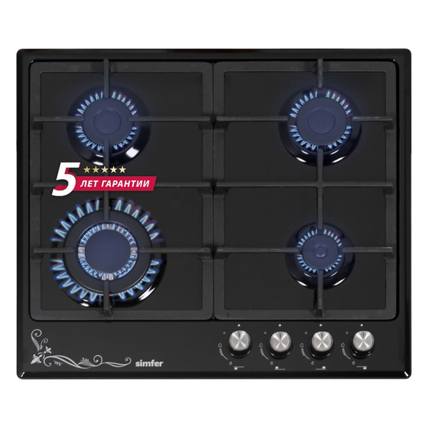Газовая варочная панель Simfer 60см / газ-контроль / электроподжиг / WOK конфорка ...