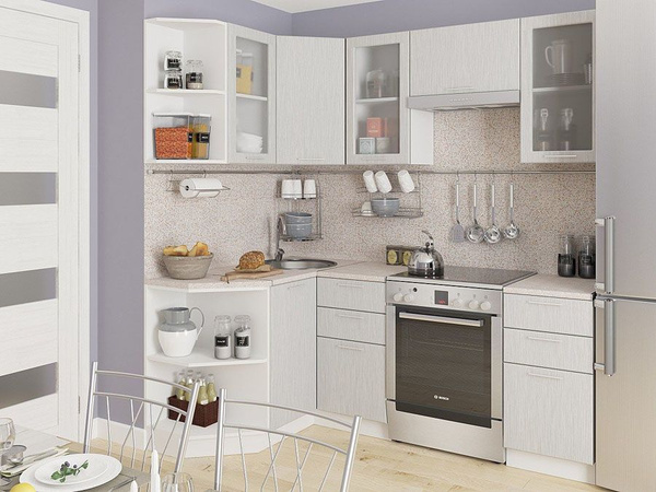 Готовый кухонный гарнитур кухня угловая без столешницы Валерия М 04 2140 1290 2000 600 Серый