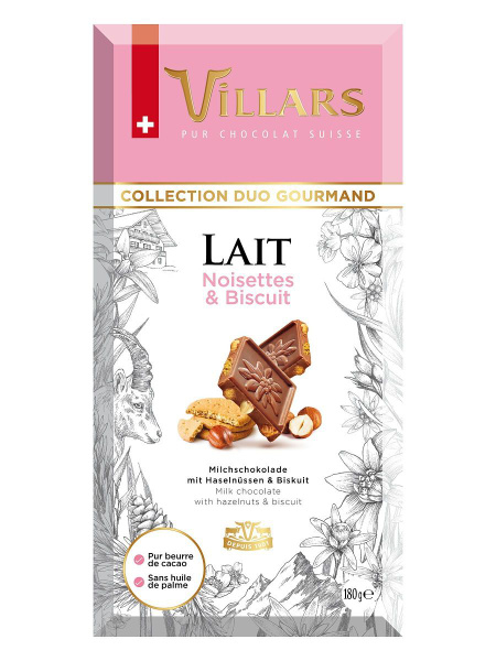 VILLARS Швейцарский молочный шоколад с цельным фундуком и кусочками ...