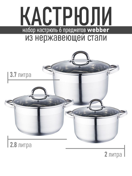 Набор кастрюль из нержавеющей стали для газовых, индукционных плит ...