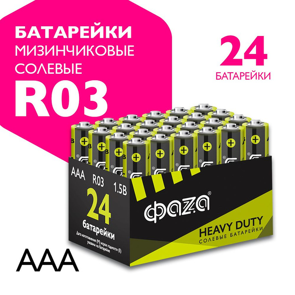 Фаzа Батарейка AAA, R (солевой) тип, 1,5 В, 24 шт купить на OZON по низкой цене (833017297)