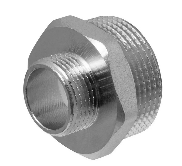 Ниппель - переходник (бочонок) латунный никелированный 1 1/2" х 3/4" н ...