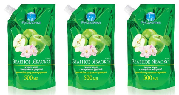 Русалочка Мыло жидкое Зеленое яблоко, запасной блок, 500 мл, 3 шт ...