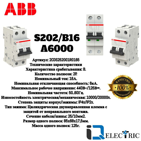 Купить Автоматический выключатель ABB S202 2P 16A тип B 6kA 2CDS252001R0165 по низкой цене в ...