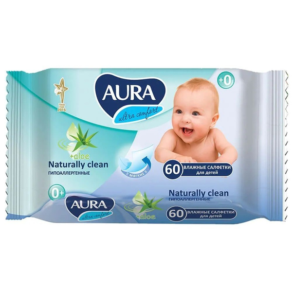 Влажные салфетки для детей Aura (Аура) Ultra Comfort, 60шт х 1уп ...