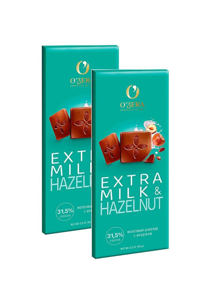 Шоколад молочный OZera Extra milk & Hazelnut КДВ, 2 шт по 90 г - купить с доставкой по выгодным ...