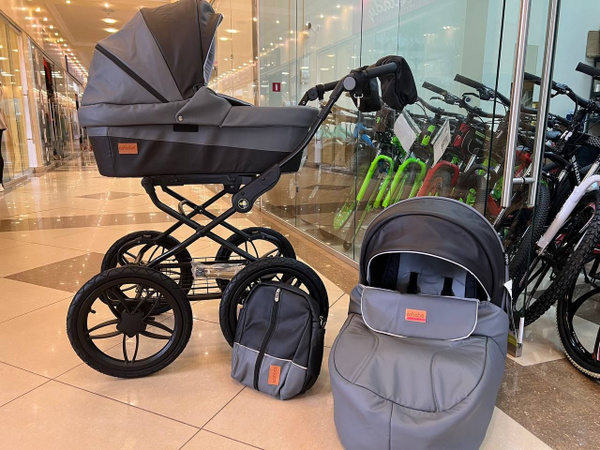 Коляска Cobabe 2 модуля из экокожи утеплённая, серая. От 0-3 лет ...