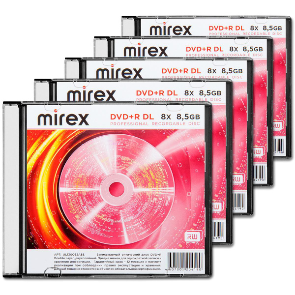 Диск DVD+R Double Layer 8,5Gb Mirex 8x slim, упаковка 5 шт. - купить с ...