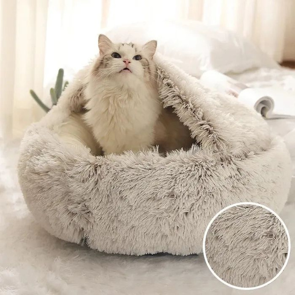 Лежанка для кошек, собак мелких пород меховая круглая 50см - купить с ...