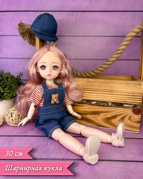 Шарнирная кукла BJD "Teddy" 30 см - куколка в джинсовом комбинезоне с ...