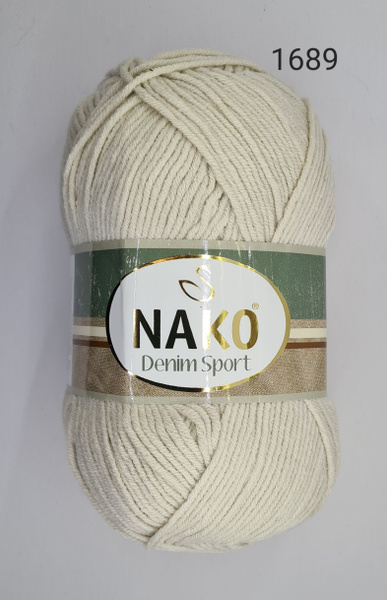 Пряжа Nako Denim Sport (Нако Деним Спорт хлопок 60%, акрил 40%), цвет 1689 - Жемчужный , 2 мотка ...