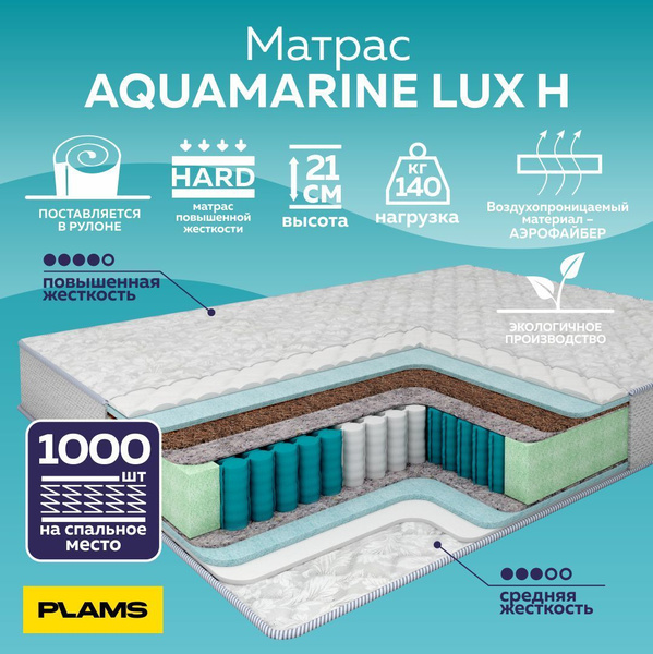 Матрас Plams пружинный Aquamarine Lux_180, Независимые пружины, 90 ...