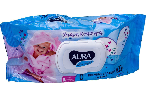 Салфетки влажные AURA для детей ULTRA COMFORT 100шт. с крышкой - купить ...