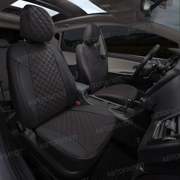 Чехлы на Haval Jolion (2020-2024), Экокожа Ромб, Черный + Красная ...