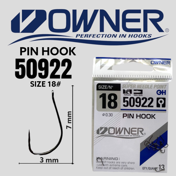 Крючки OWNER PIN HOOK 50922 №18 13 шт. Овнер Крючок. Одинарные для ...