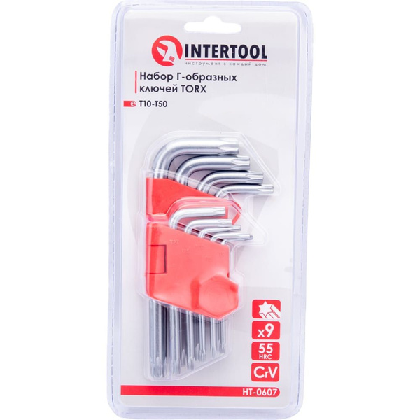 INTERTOOL Набор Г-образных ключей TORX 9шт, Т10-Т50, Cr-V, Small HT-0607 - купить с доставкой по ...