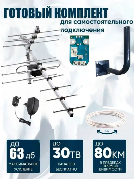 Комплект ТВ антенна Мир 12 (до 80км прямой видимости) для приёма ...