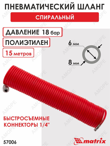 Шланг пневматический Matrix 57006, шланг полиэтиленовый спиральный, для ...