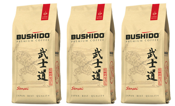 Кофе в зернах натуральный жареный BUSHIDO SENSEI, арабика 100 %, 227 гр ...