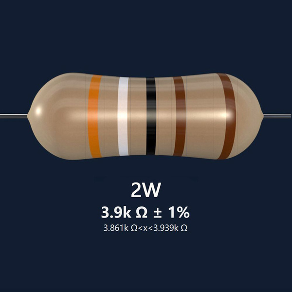Металлопленочный резистор, номинал сопротивления 3.9K Ом, точность 1%, номинальная мощность 2 Вт ...