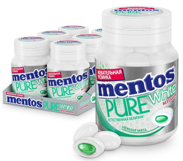 Жевательная резинка Mentos Pure white Нежная мята (Ментос Пюр Вайт), 6 ...