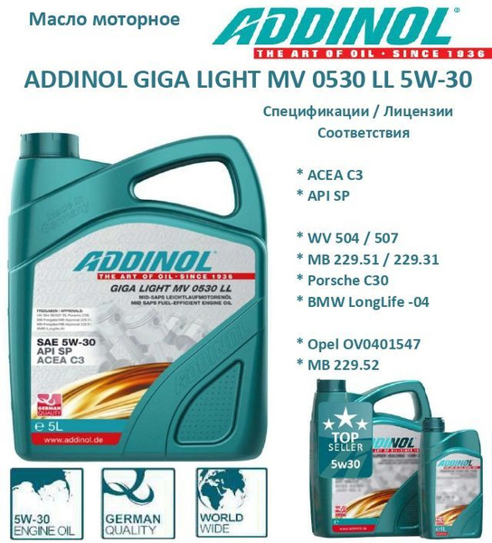Масло моторное ADDINOL 5W-30 Синтетическое - купить в интернет-магазине ...