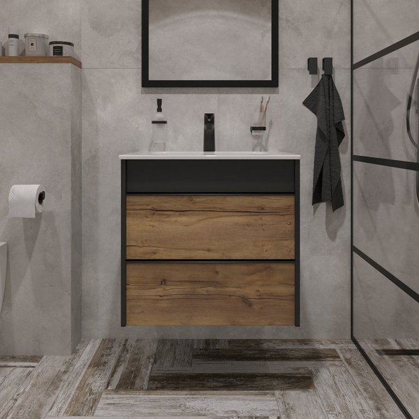Тумба с раковиной STWORKI Гриндстед 60 дуб таксония, антрацит матовый купить на OZON по низкой ...